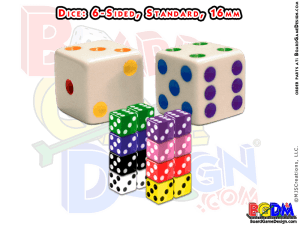 Dice:6-Sided with Color Dots, 20mm, Large Colored Dots Colored Die Pips
